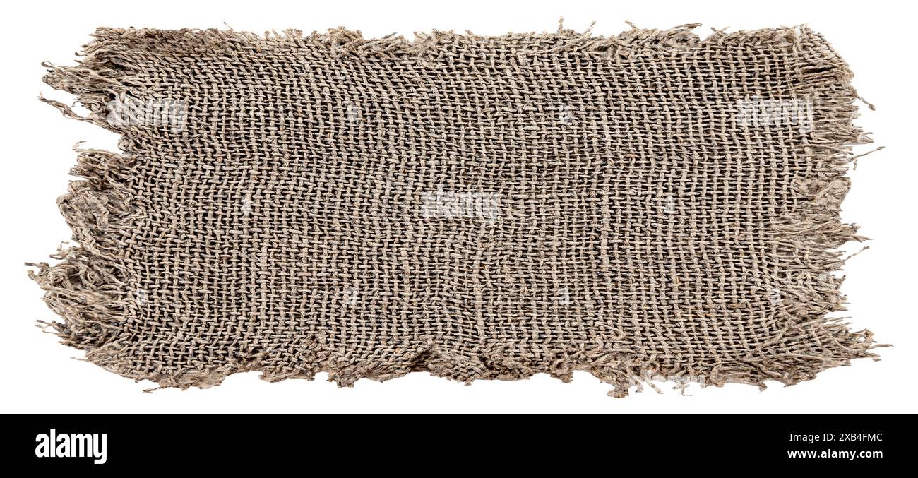 Burlap texture. A piece of torn burlap on a white background. Canvas ...