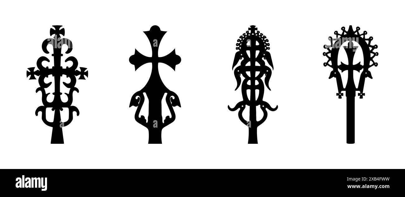 Animalistic cross set, Christian symbol isolated silhouette icons collection. Unique religion ...