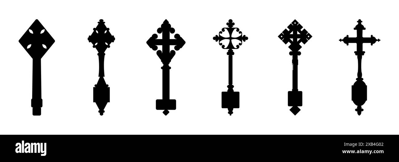 Cross icons set, Christian symbol isolated silhouette collection Stock ...