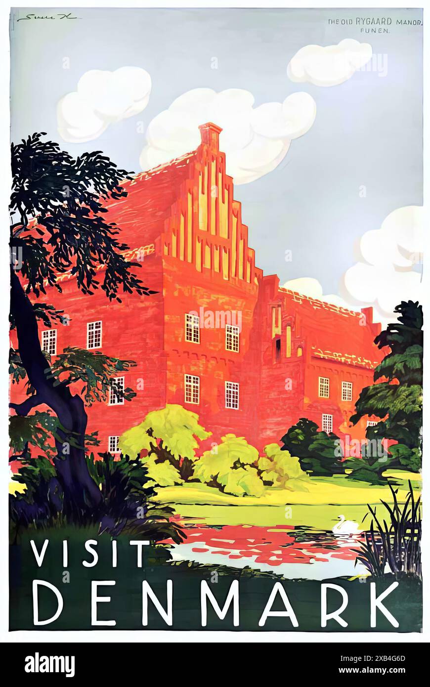 The Old Rygaard Manor, Visit Denmark. - Vintage Travel Poster Stock ...