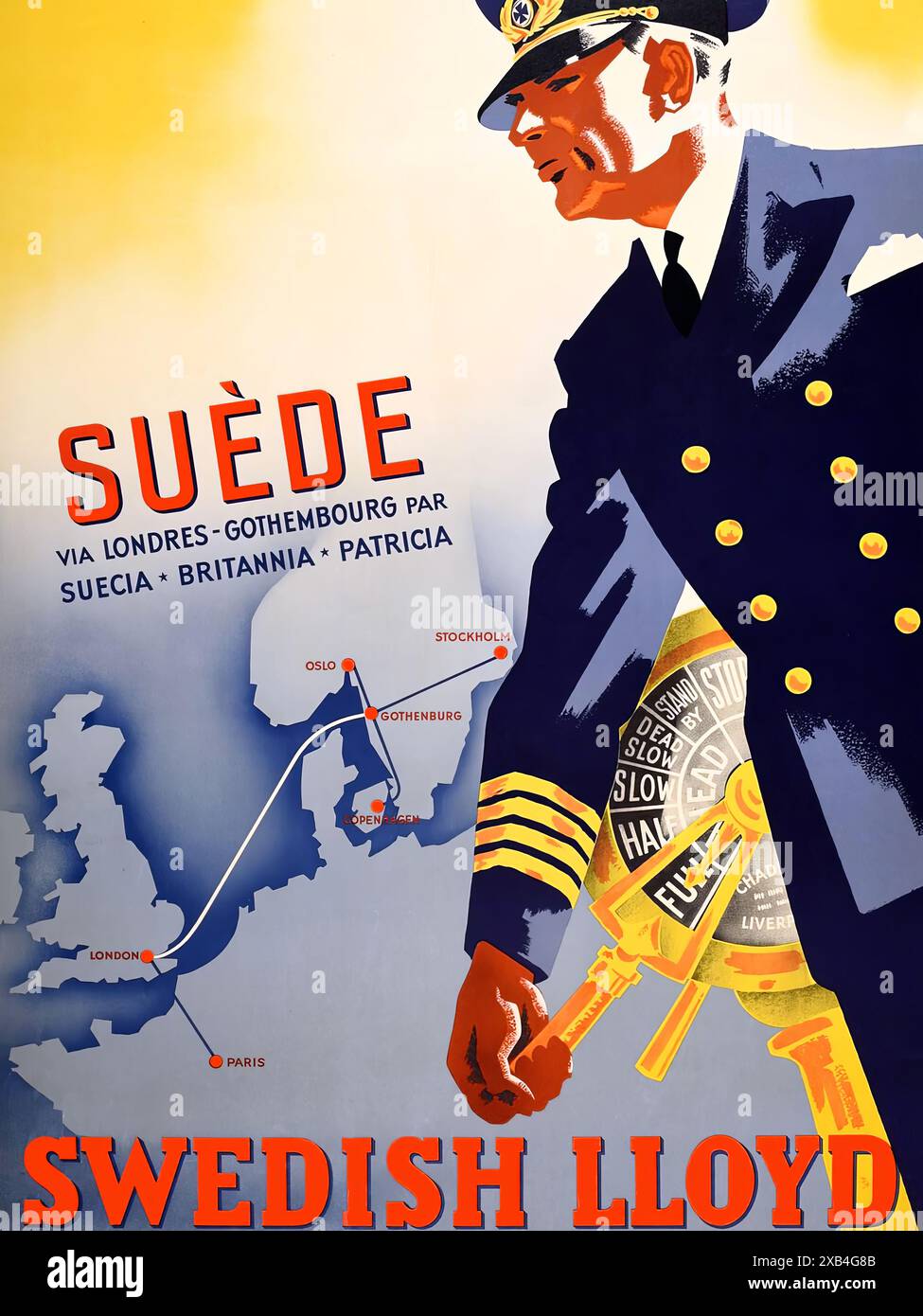 Suède via Londres, Swedish Lloyd. - Vintage Travel Poster Stock Photo ...
