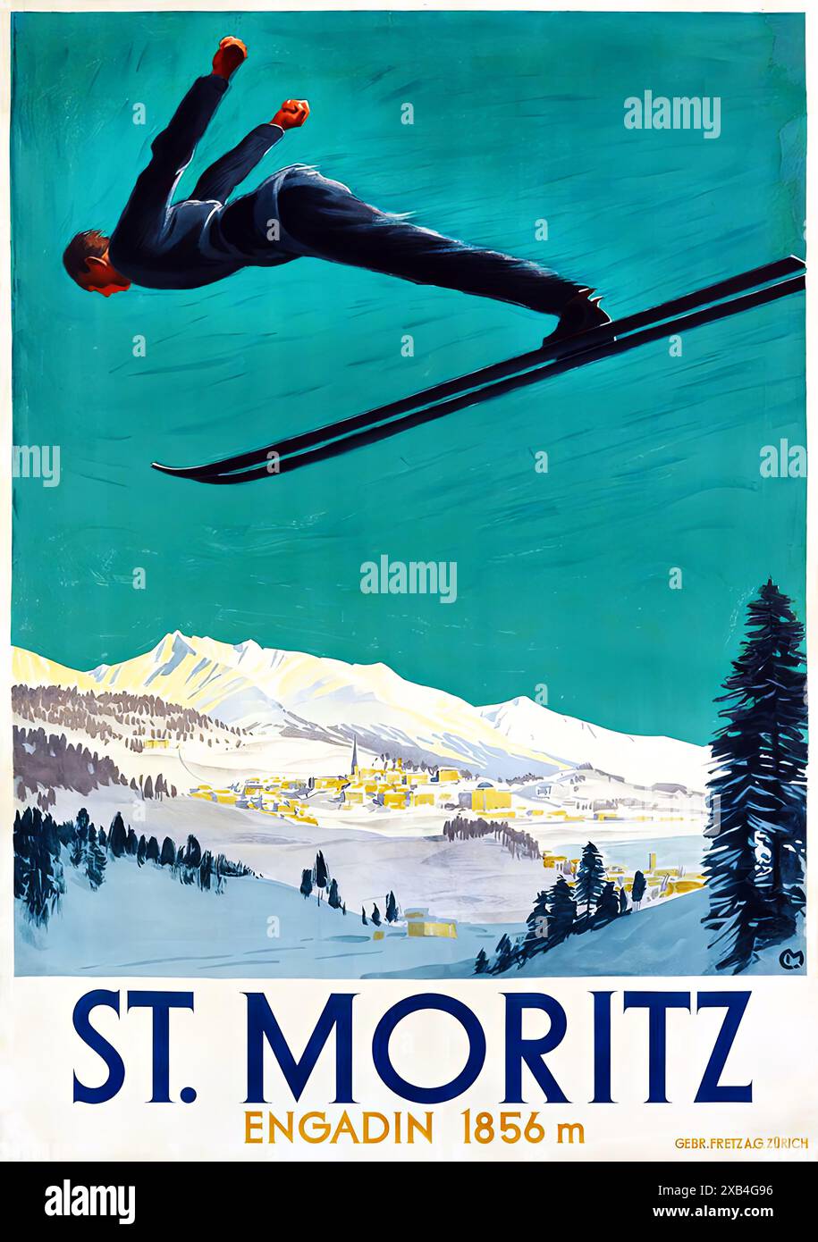 St. Moritz, Engadin - Vintage Travel Poster Stock Photo - Alamy