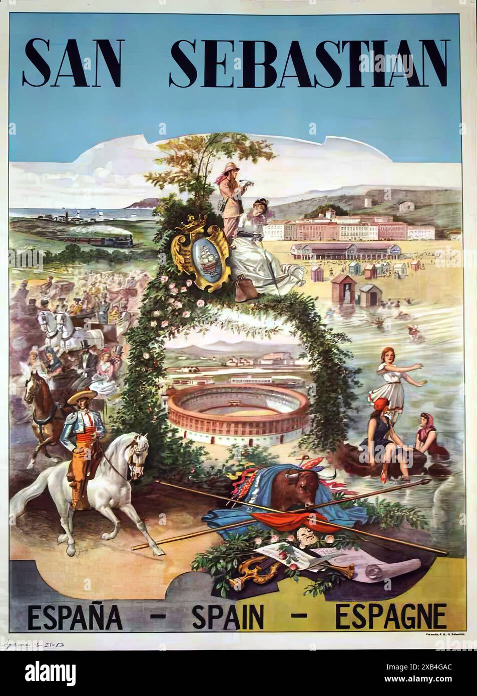 San Sebastián-poster-1952 - Vintage Travel Poster Stock Photo - Alamy
