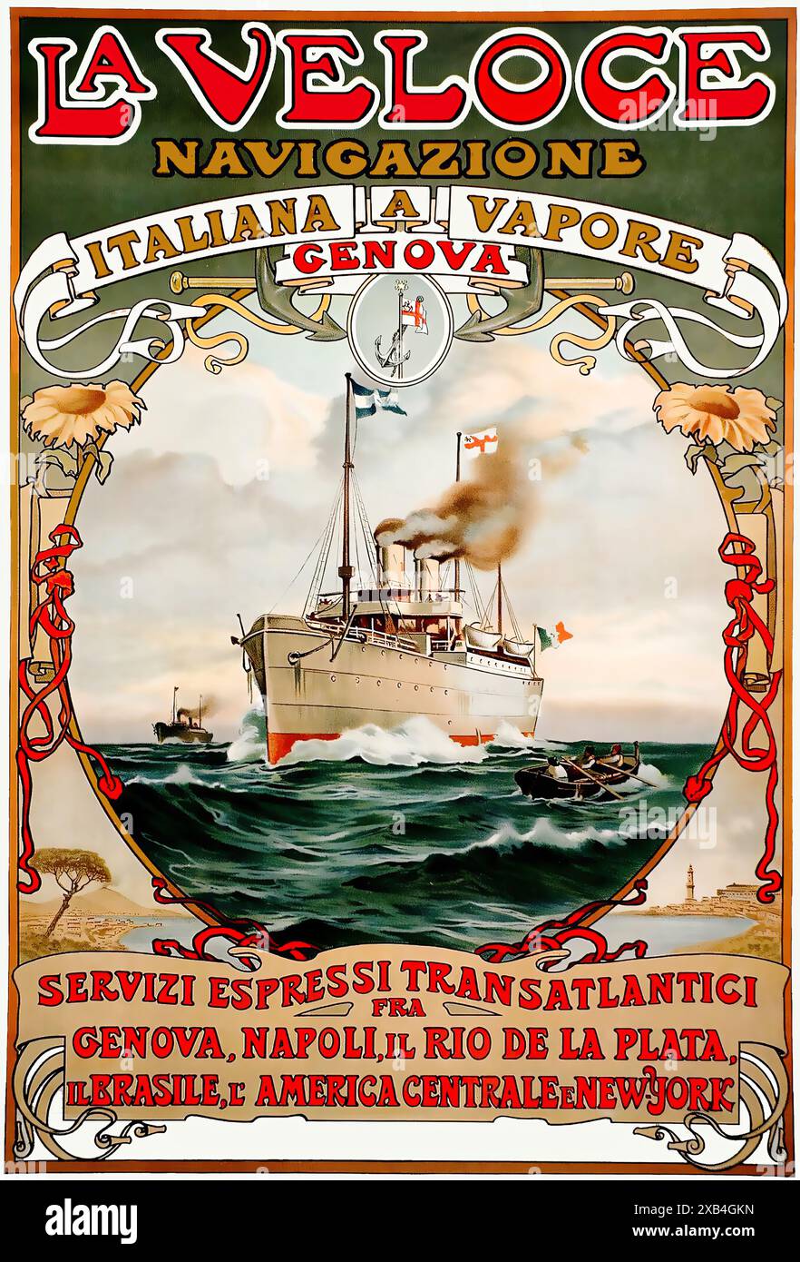 La Veloce Navigazione Italiana a Vapor, Genova, 1889. - Vintage Travel ...