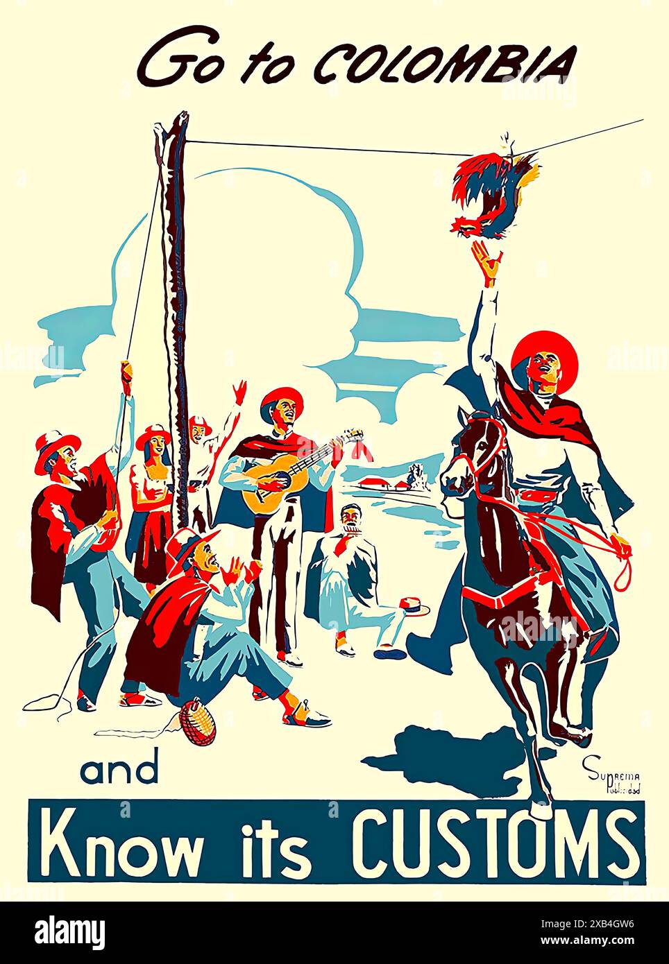 Go to Colombia and Know its Customs. - Vintage Travel Poster Stock ...