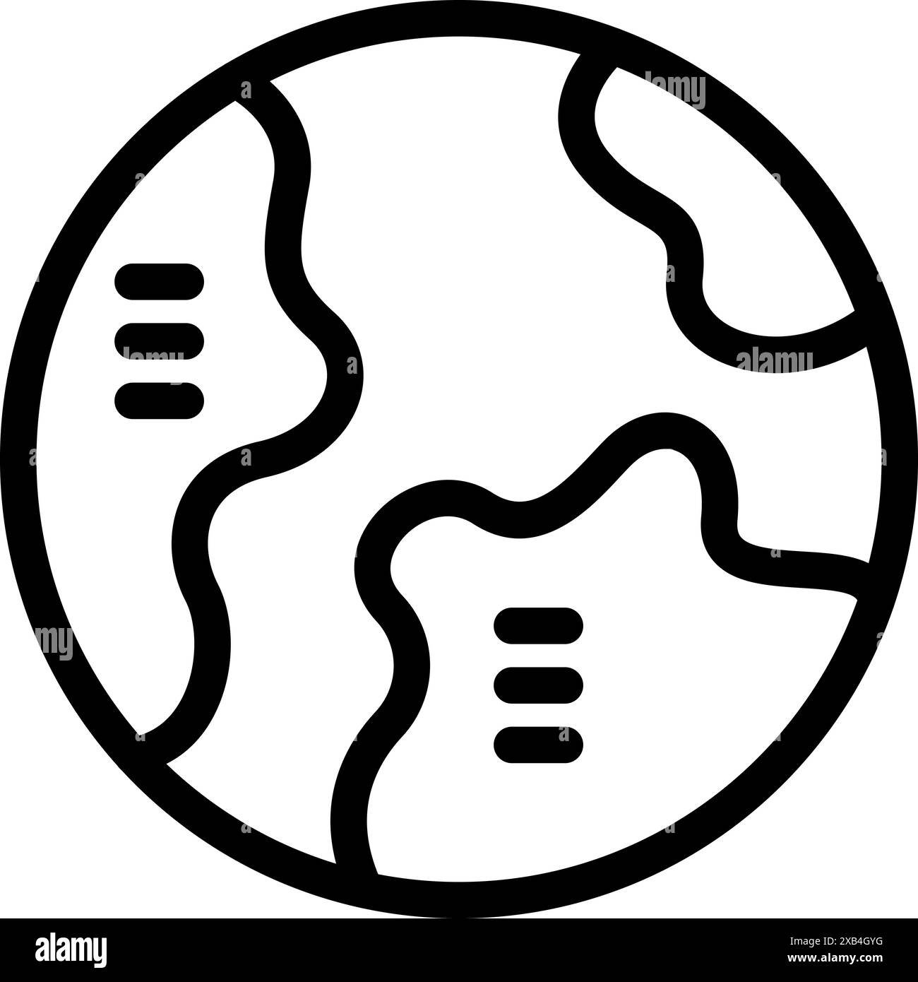 Simple black and white line art icon of the earth showing continents ...