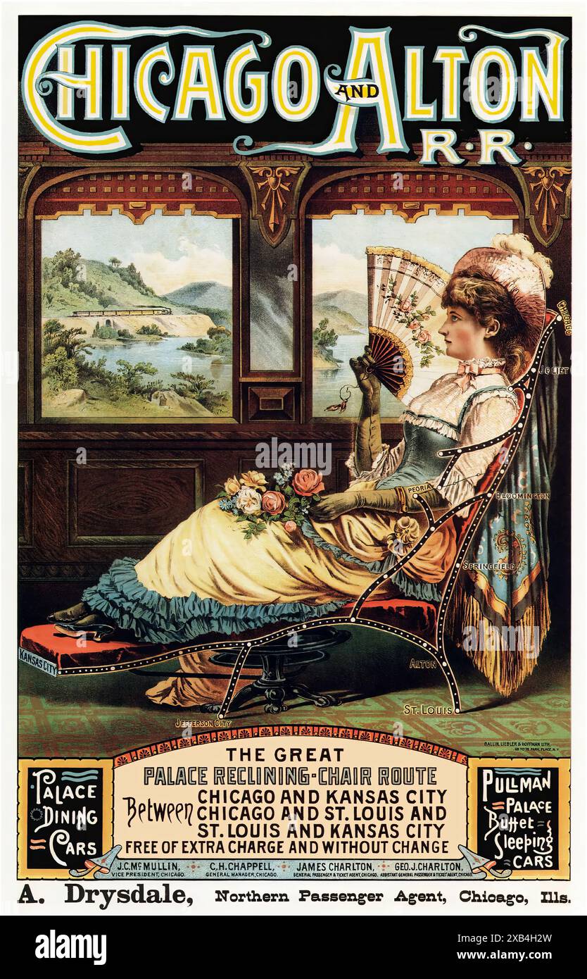 Chicago and Alton RR, The Palace Reclining-Chair Route, 1885. - Vintage ...