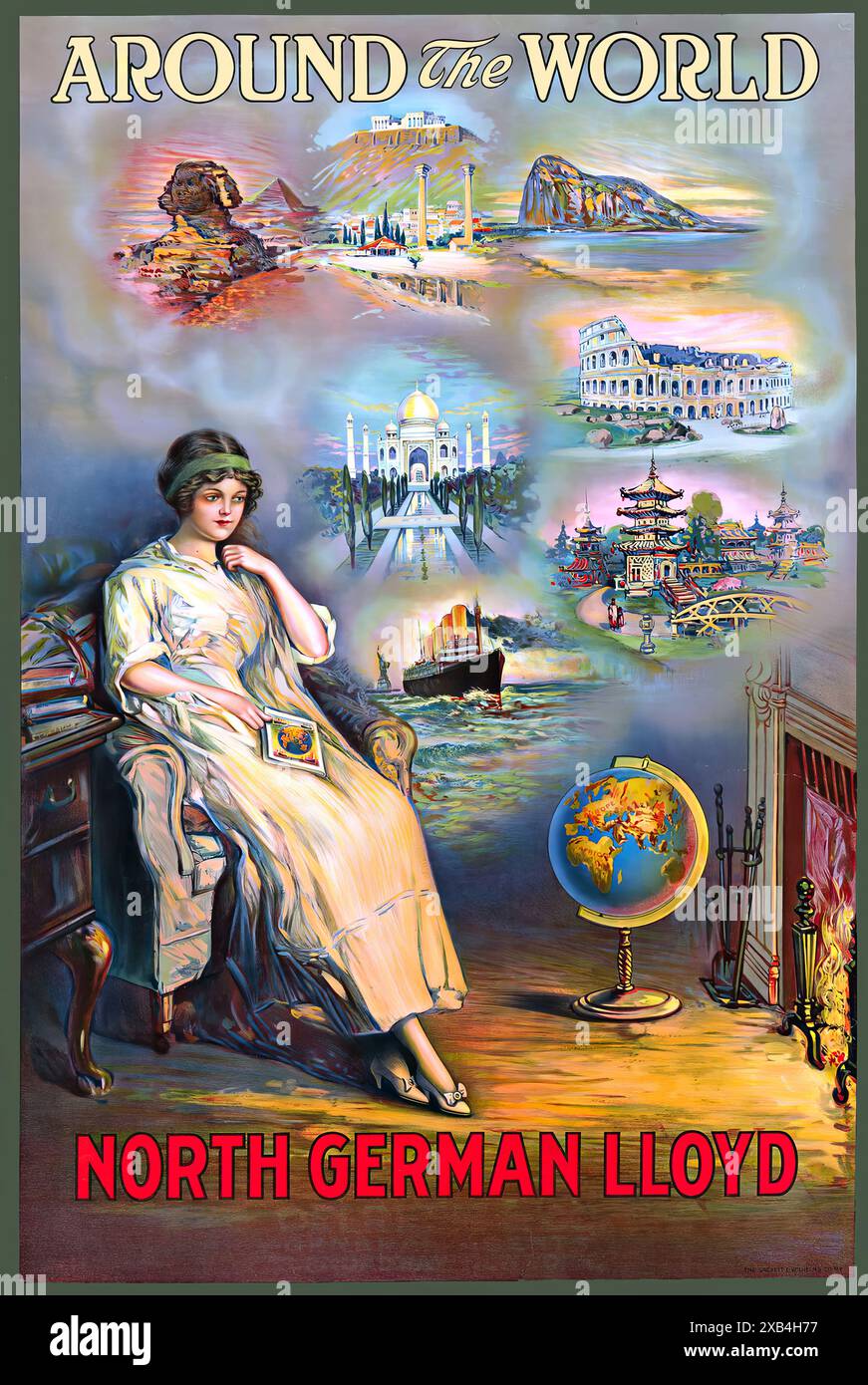 Around the World, North German Lloyd. - Vintage Travel Poster Stock ...