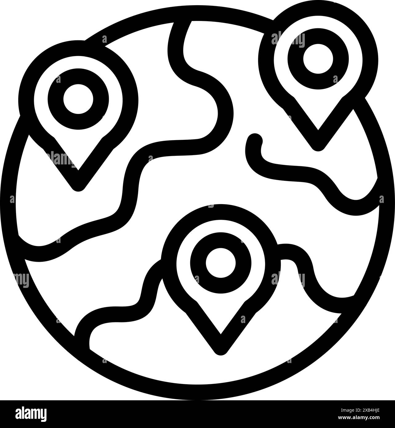 Simple black and white line art icon of planet earth with three ...