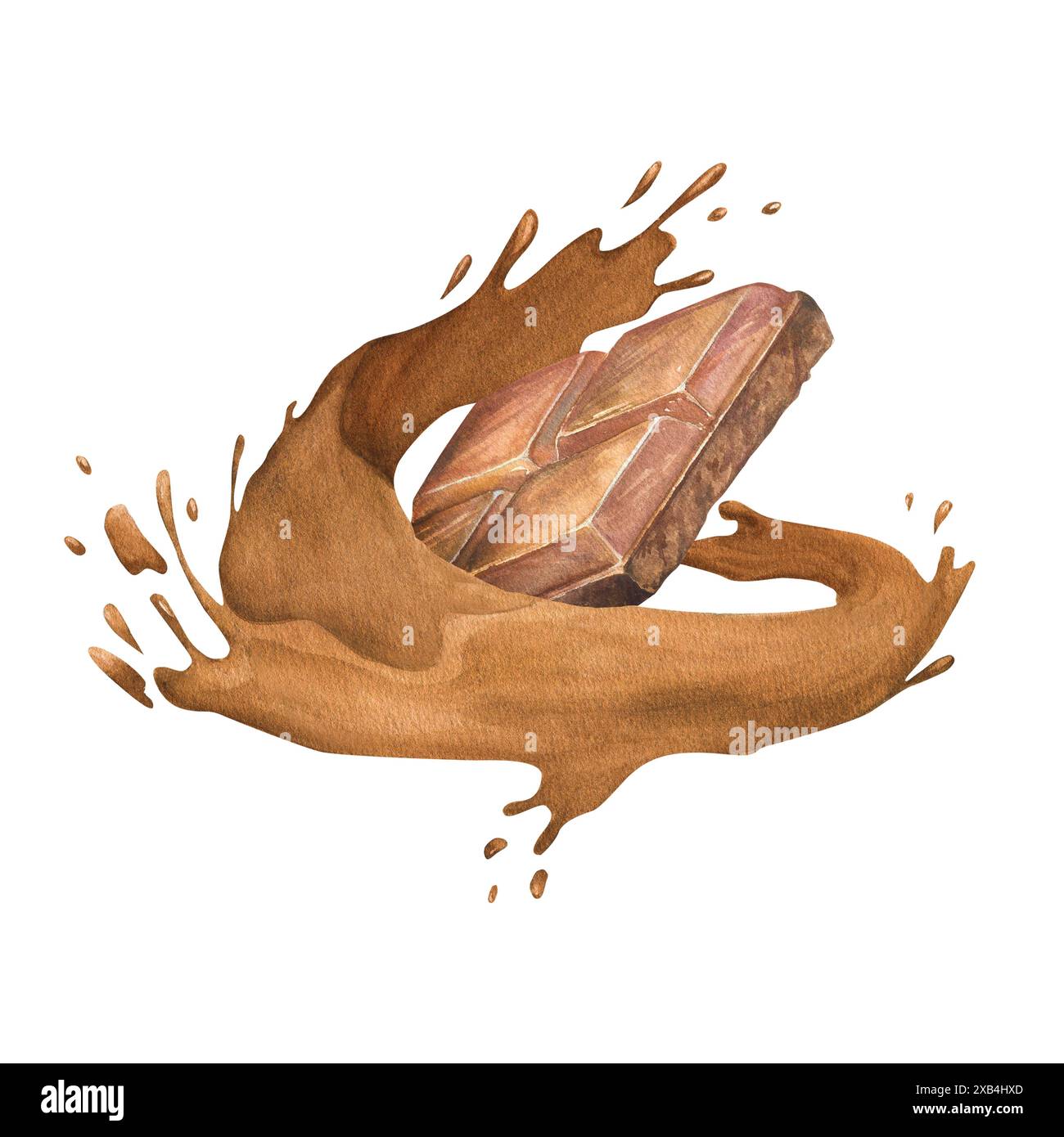 Chocolate watercolor illustration with splashes of hot cocoa chocolate ...