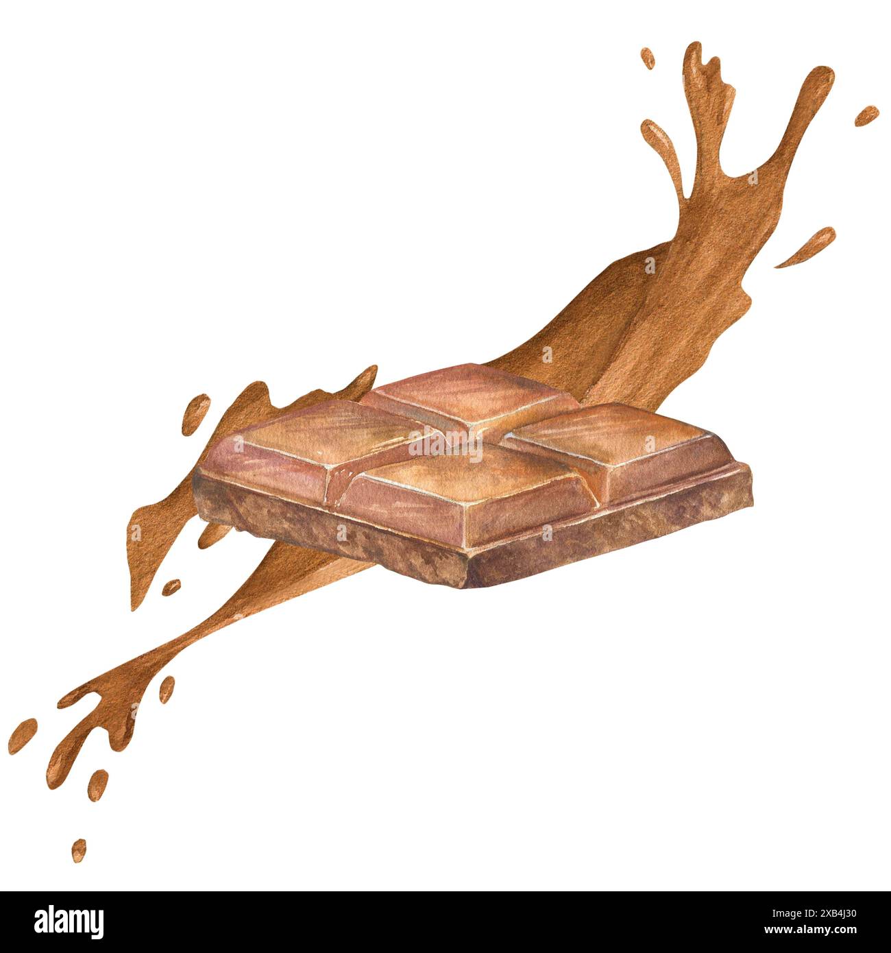 Chocolate watercolor illustration with splashes of hot cocoa chocolate ...
