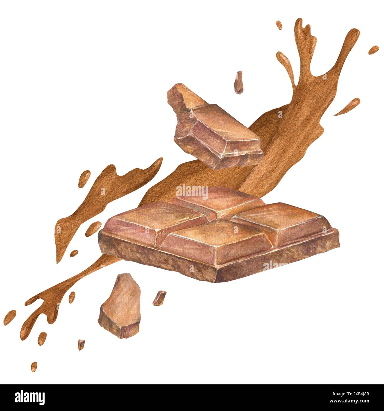 Chocolate watercolor illustration with splashes of hot cocoa chocolate ...