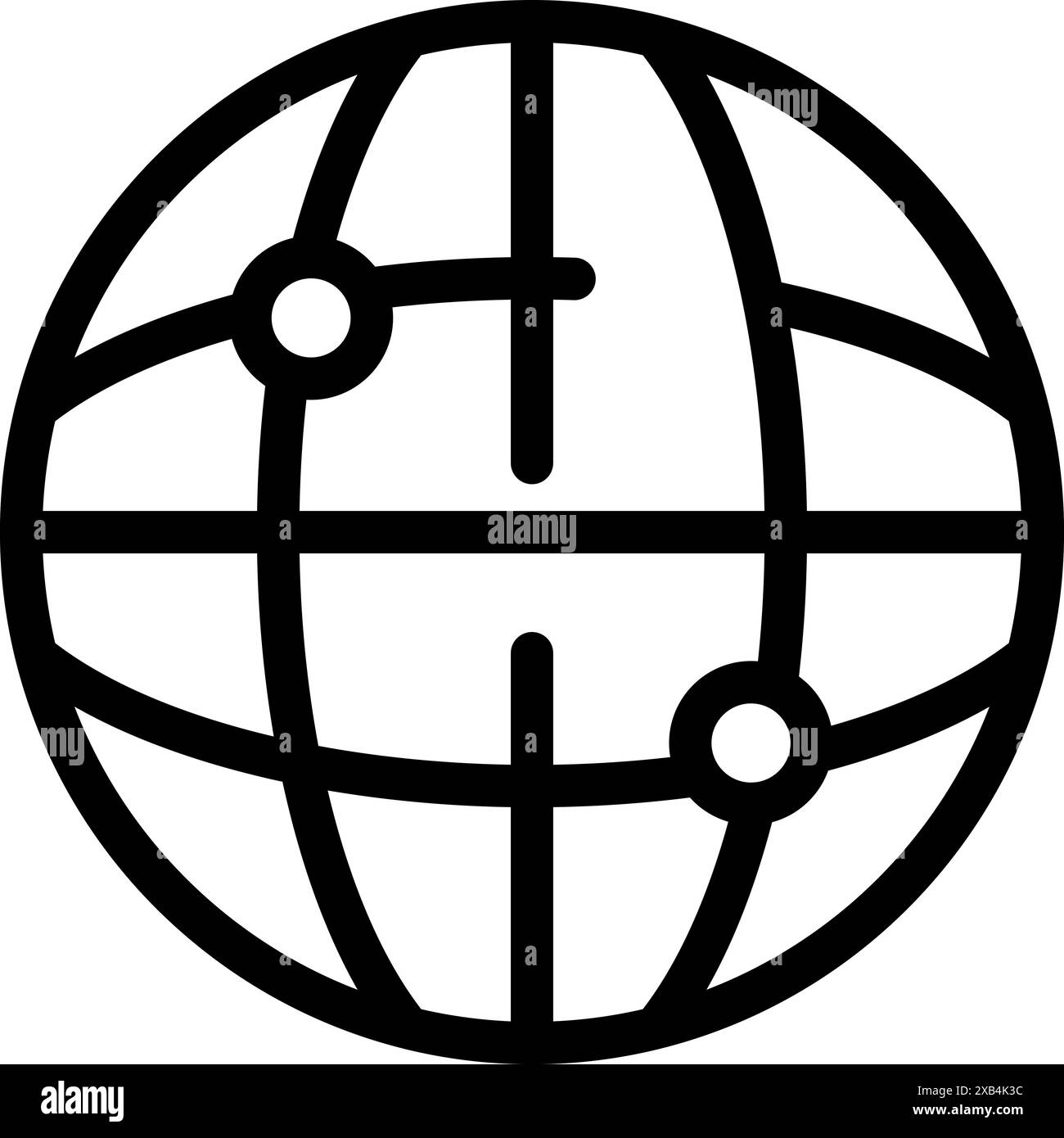 Simple line art icon of a globe with two points connected, representing ...