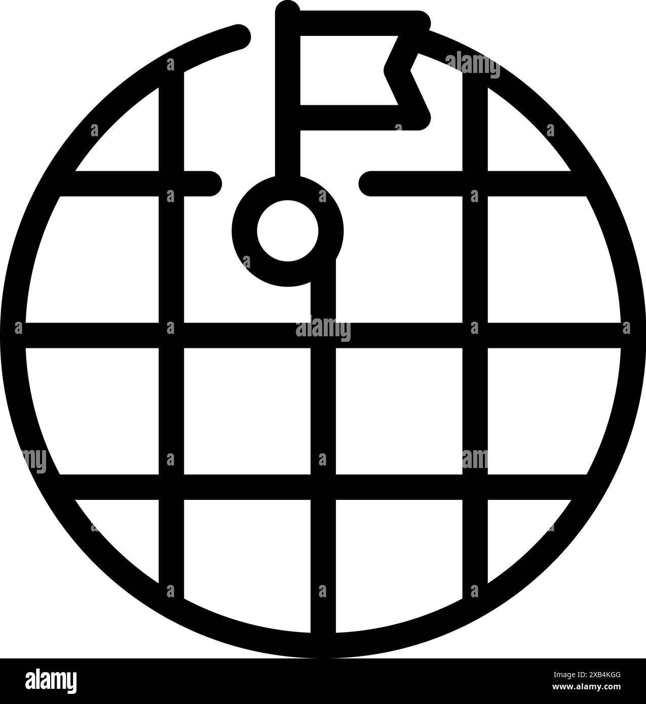 Simple icon representing a global destination, featuring a flag marking ...