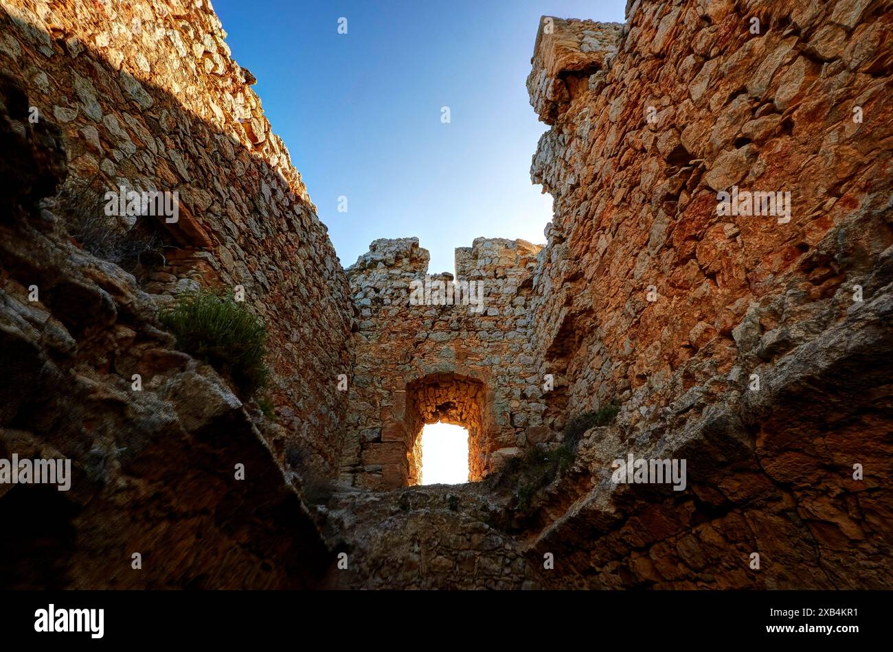 HDR, Interior view of the castle wall with a window-like hole through ...