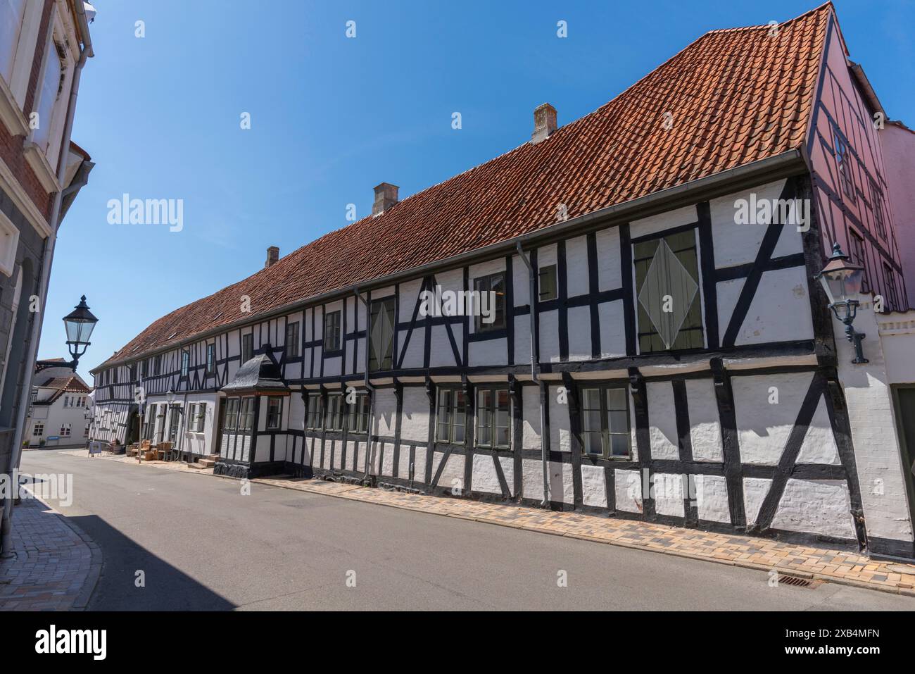 Bogense on the Kattegat, old town, historic half-timbered house, Fyn ...