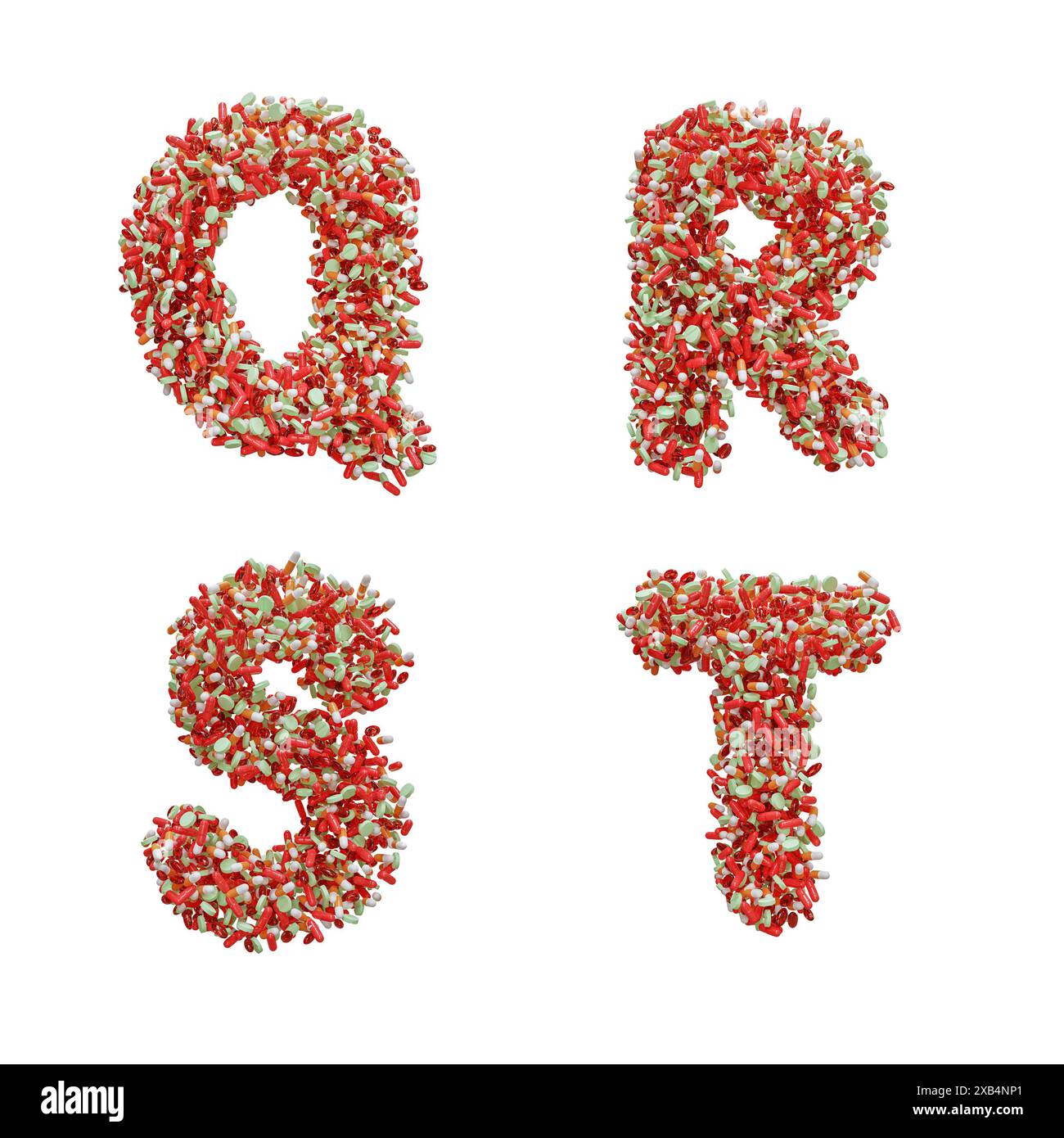 3d rendering of medical pill capital letter alphabet - letters Q-T ...