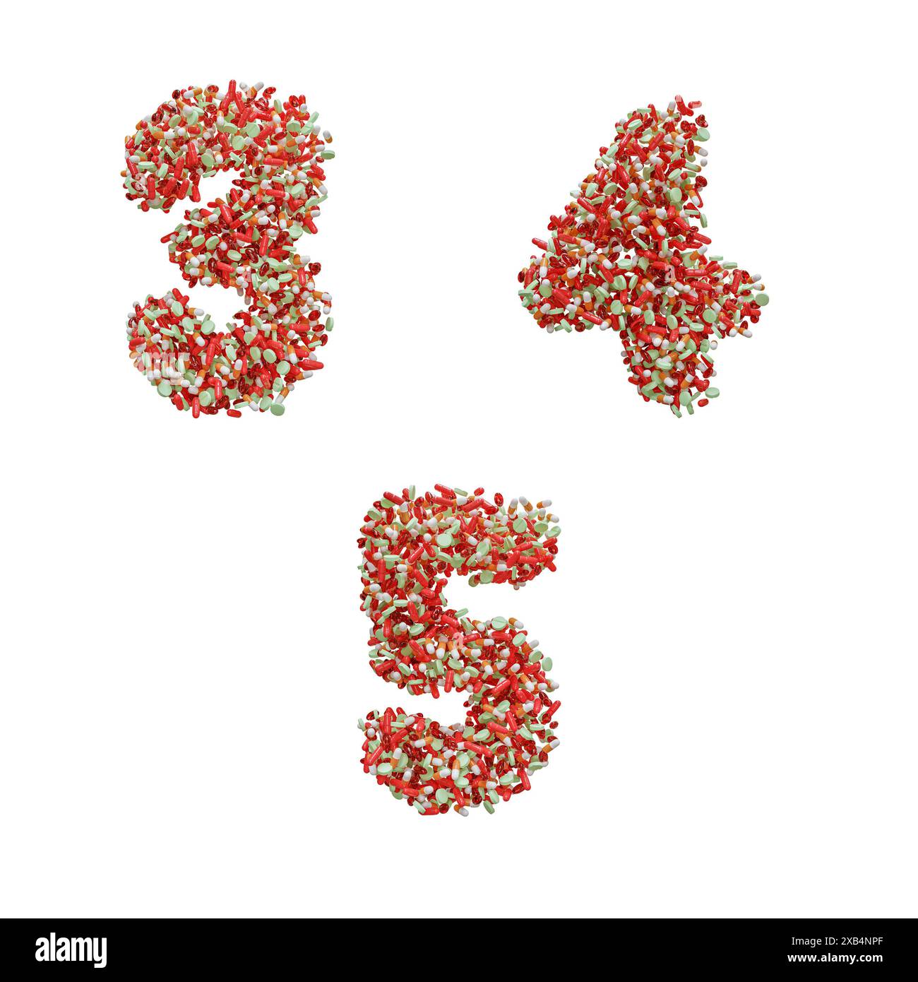 3d rendering of medical pill capital letter alphabet - digits 3-5 Stock ...