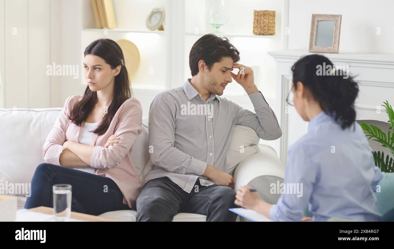 Frustrated couple problems family therapist hi-res stock photography ...