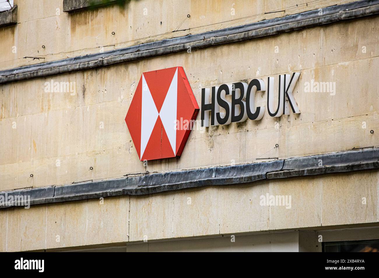 Signage, branding, logo and sfrontage of HSBC bank branch in UK Stock ...