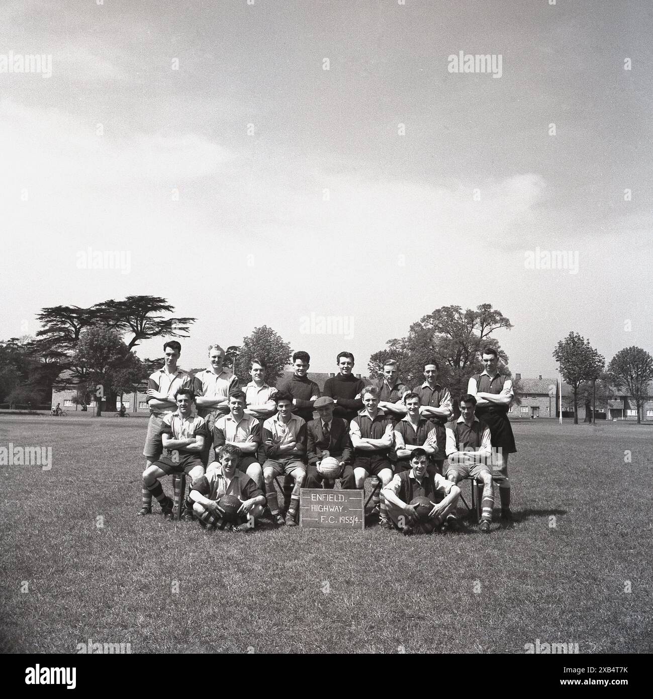 1953, historical, group picture of Enfield Highway F. C, manager ...
