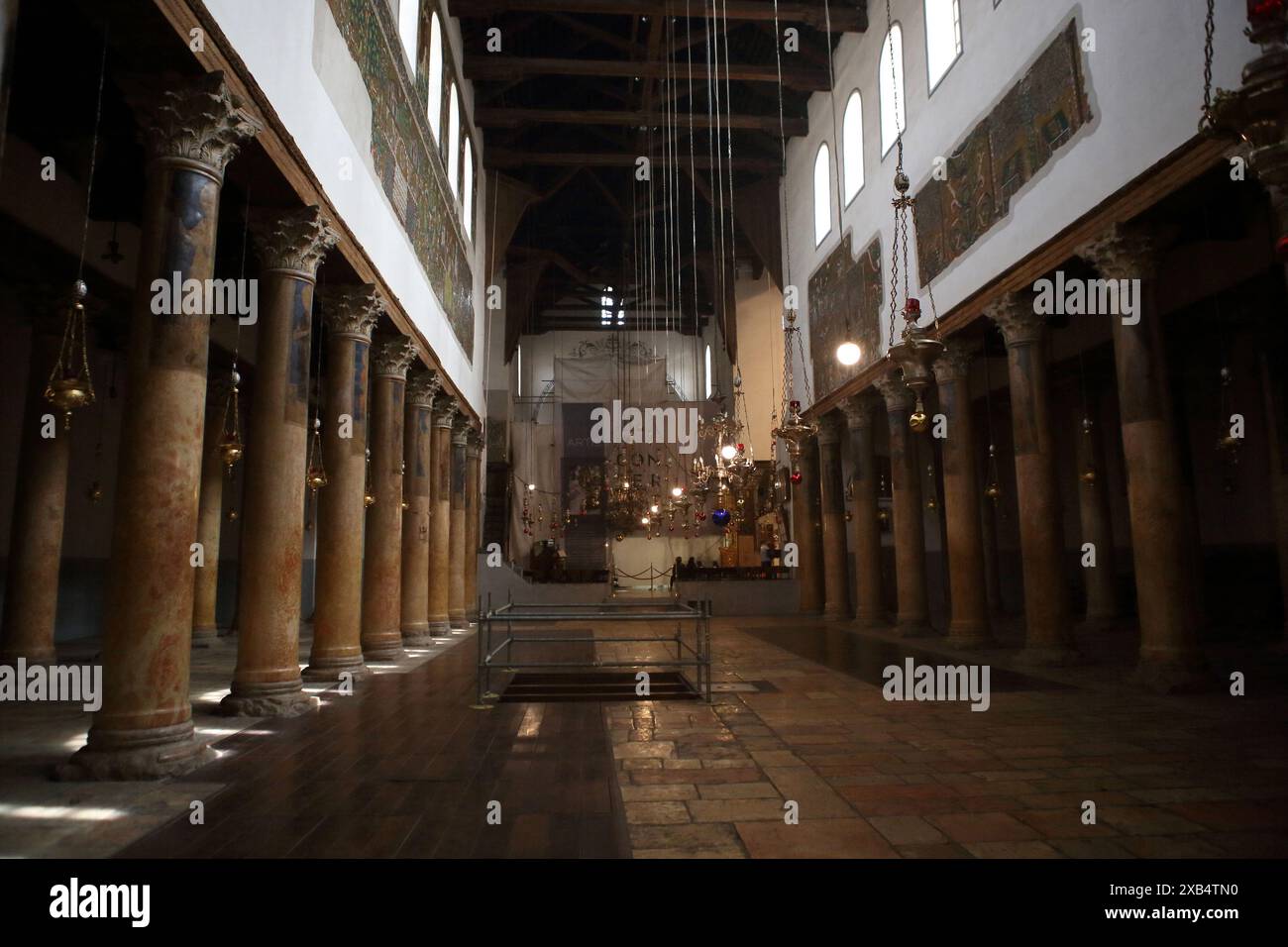 Interior of the basilca of the Church of the Nativity with it's Carrara ...