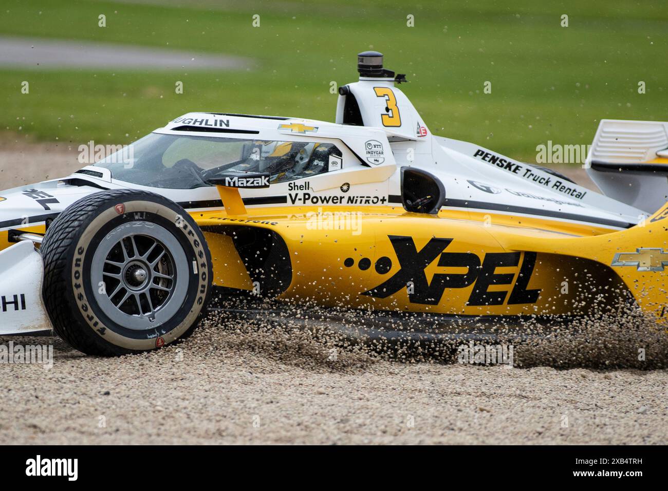 June 08, 2024: IndyCar #3 Scott McLaughlin driving his white and yellow ...