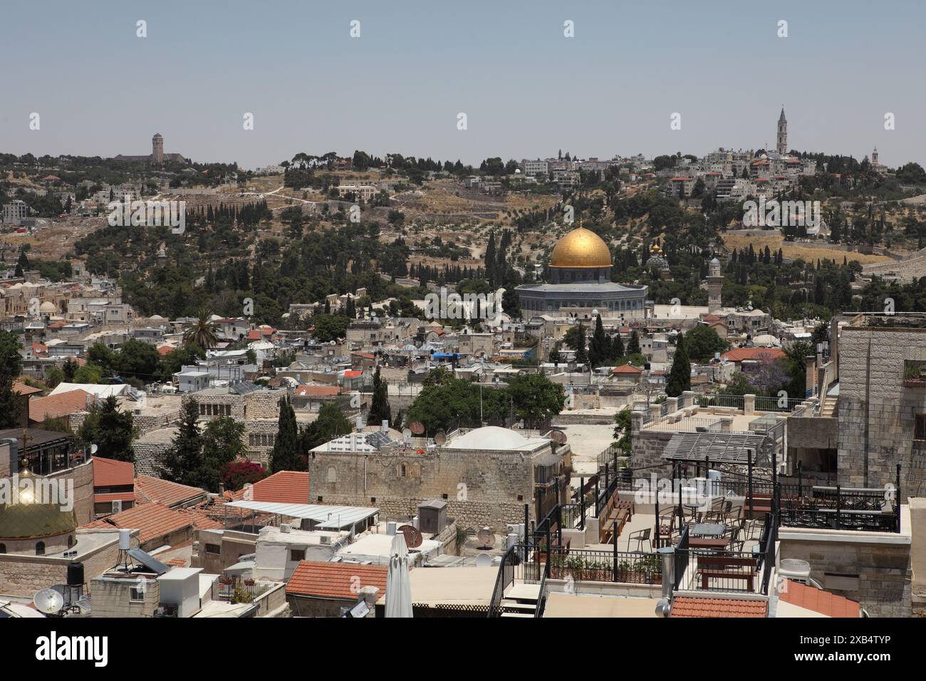 Panoramic view of Jerusalem Old City and it's rooftops, the Dome of the ...