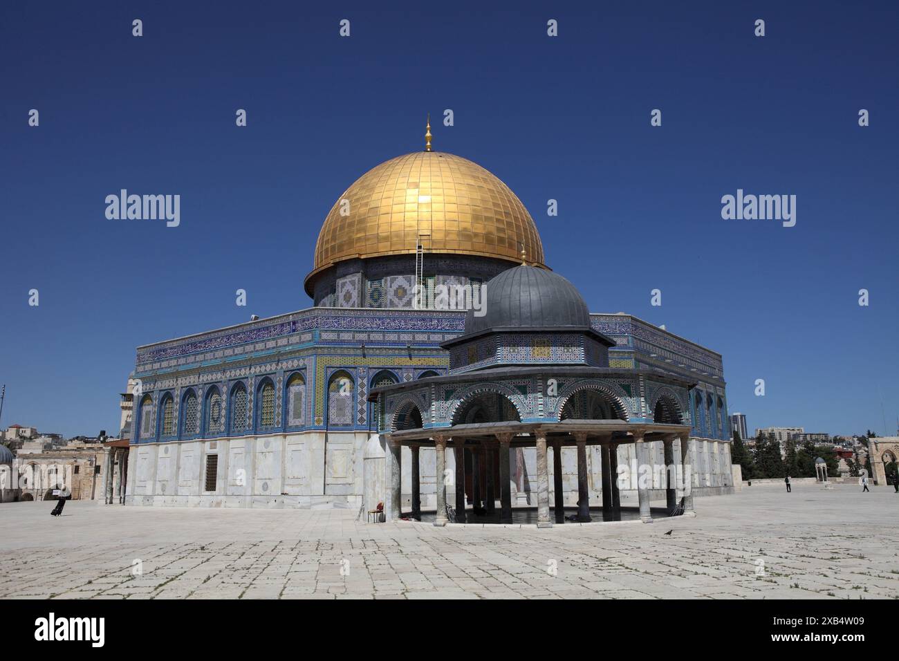 Dome of the Rock, Muslim shrine on the Temple Mt. or Mt. Moriah & small ...