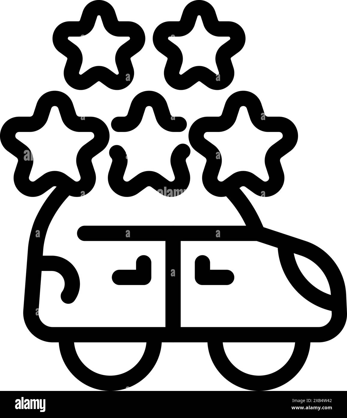 Simple icon of a car with five stars above it, representing positive ...