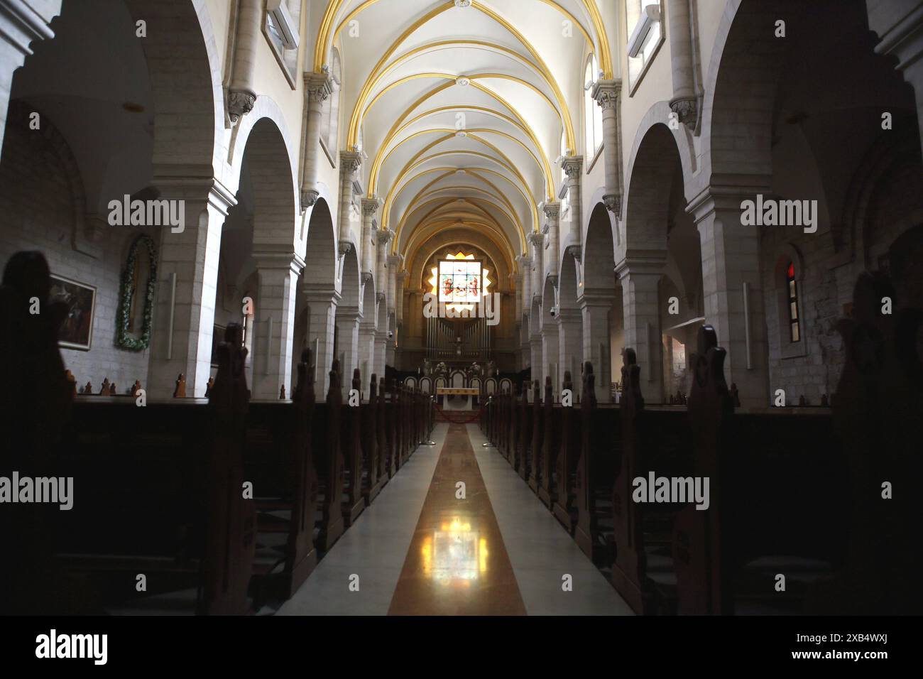 inside of Church of St. Catherine or Midnight Mass Church in Bethlehem ...