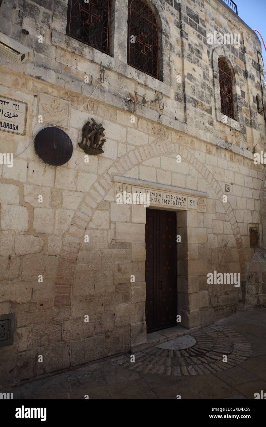 Via Dolorosa, 5th Station of the Cross, where Simon from Cyrene was ...