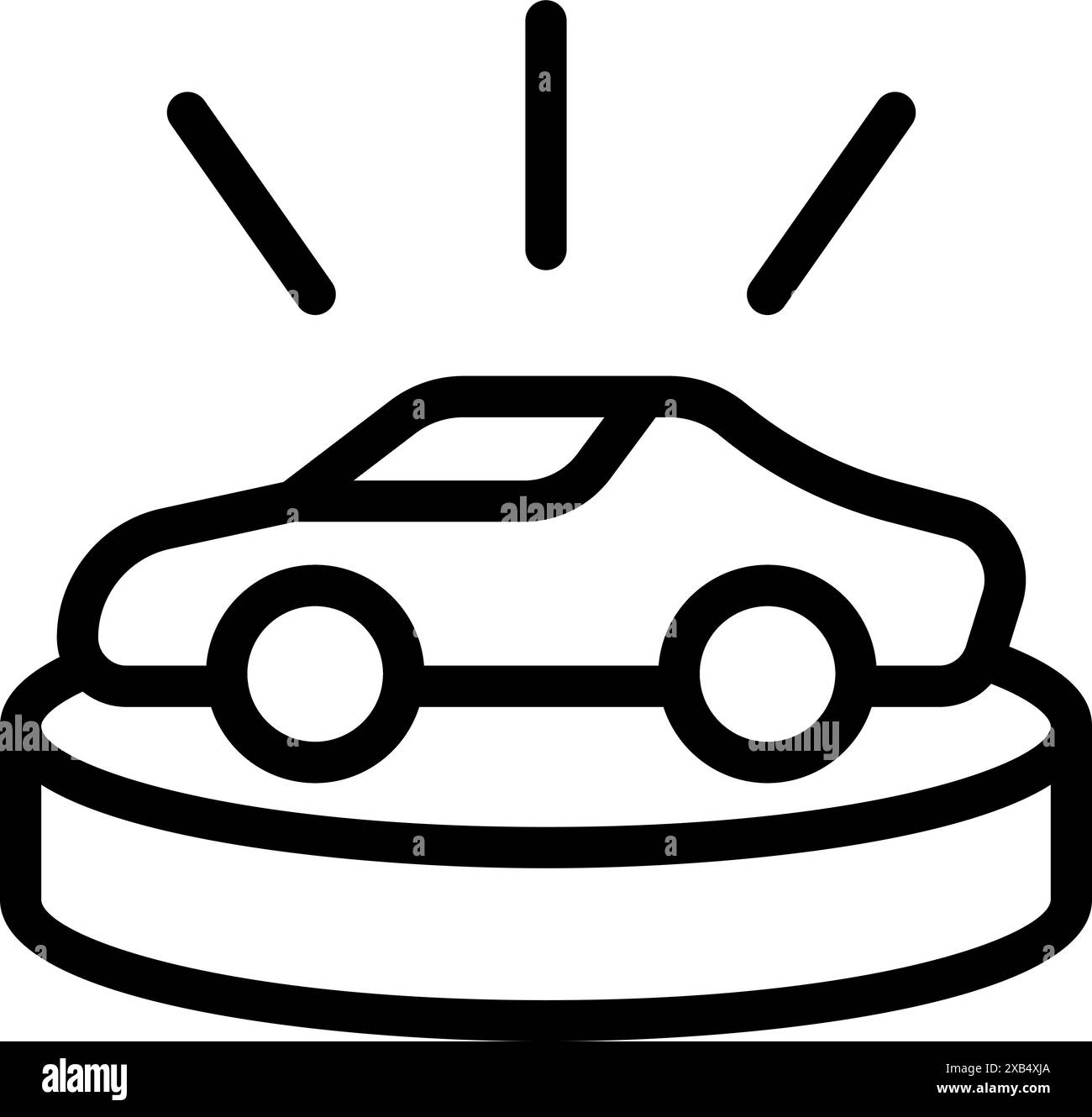 Line art icon of a car rotating on a platform, representing a new car ...