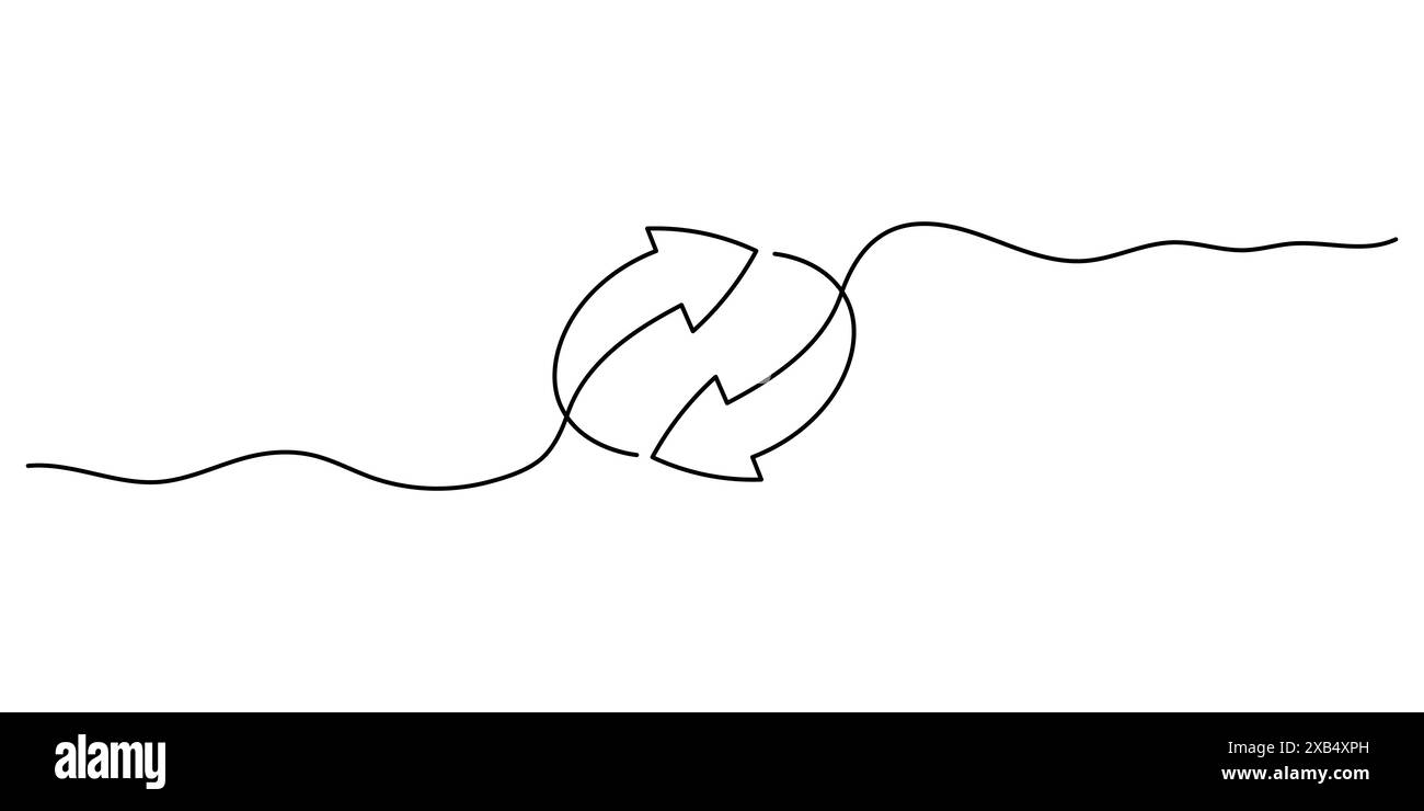 Continuous line design with arrows pointing in a circle. Single-line ...