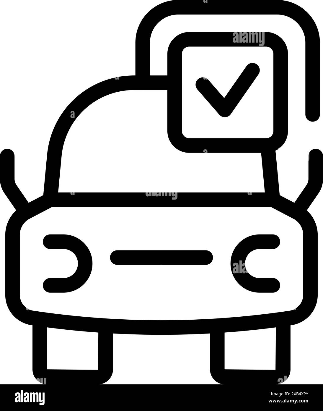 Simple line icon of a car passing inspection, symbolizing automotive ...