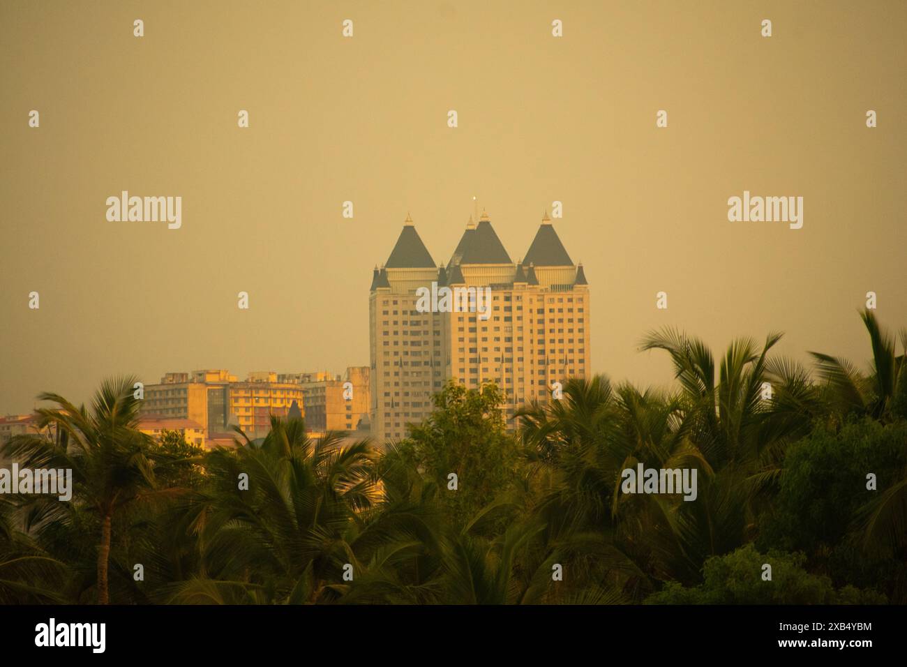 A stunning twilight photograph showcasing a distinctive high-rise ...