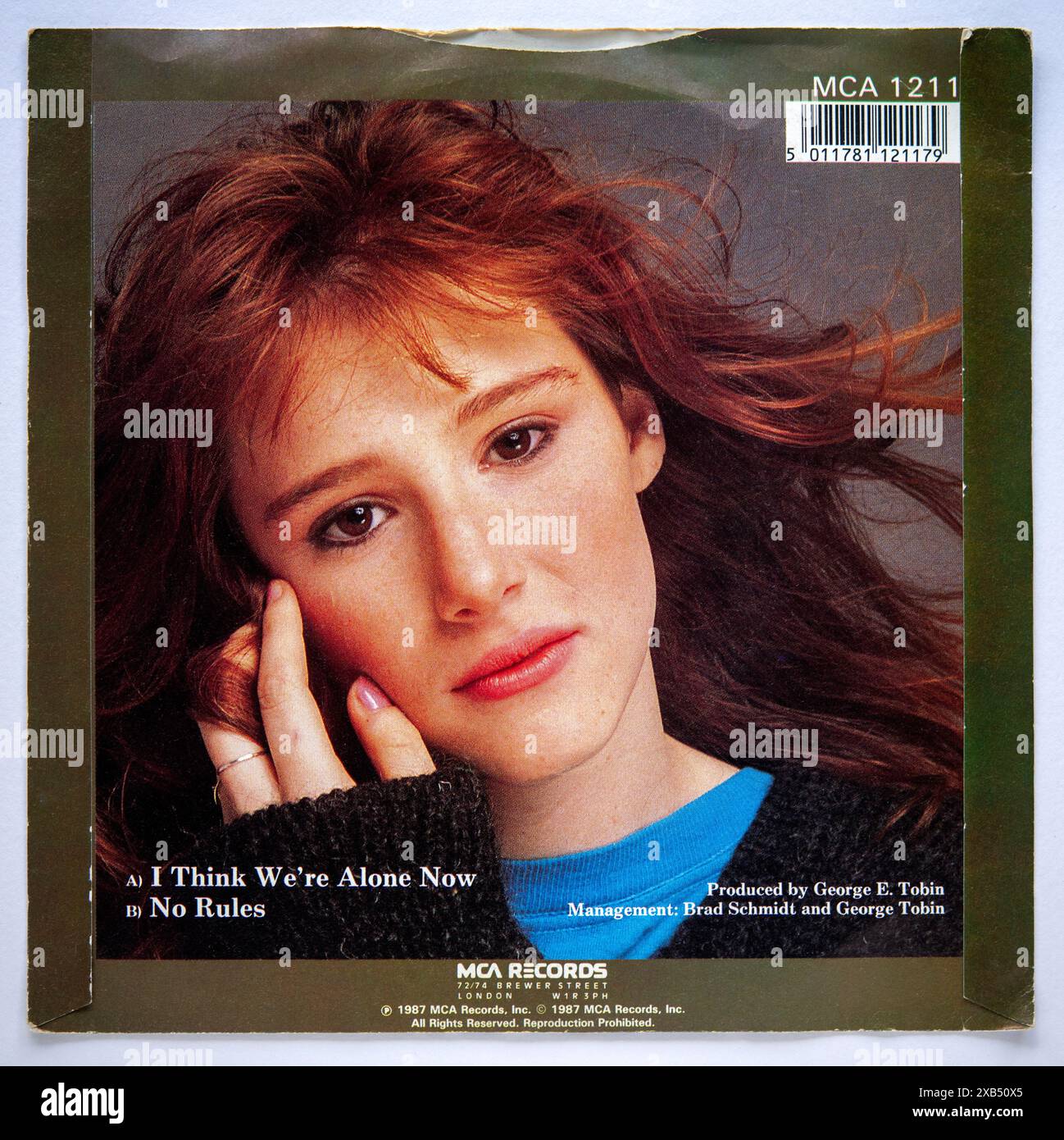 Back cover of the seven inch vinyl version of I Think We're Alone Now ...