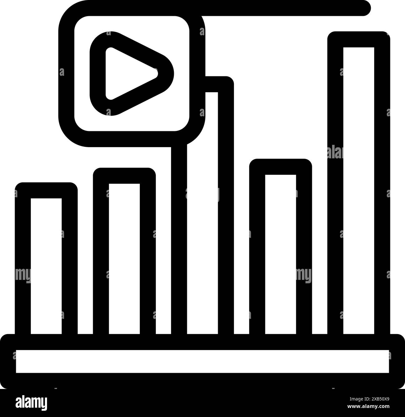 Line art icon of growing bar graph with play button representing video marketing Stock Vector ...