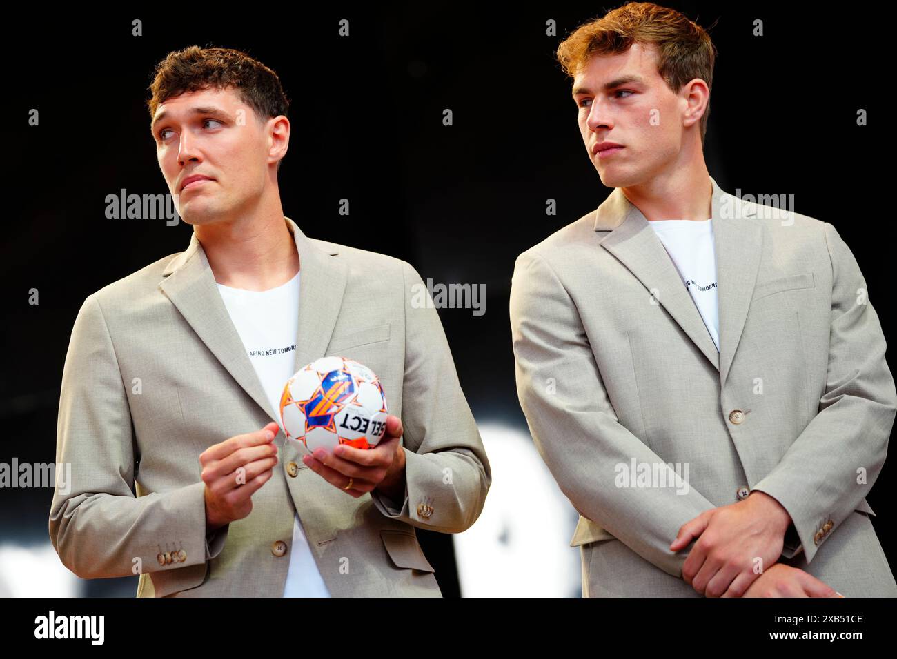 Copenhagen, Denmark. 10th June, 2024. Andreas Christensen (L) and Mads ...