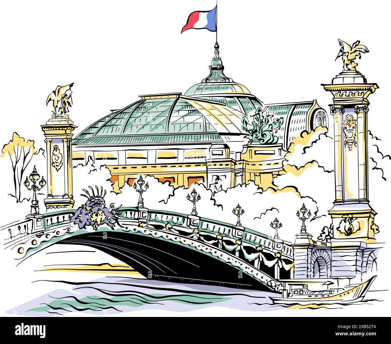Grand Palais and Pont Alexandre III in Paris, France, featuring glass ...