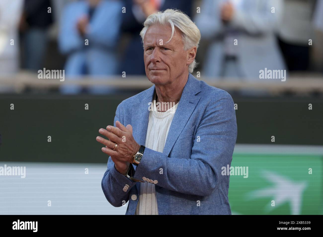 Trophy presenter Bjorn Borg during the podium ceremony of the men's ...
