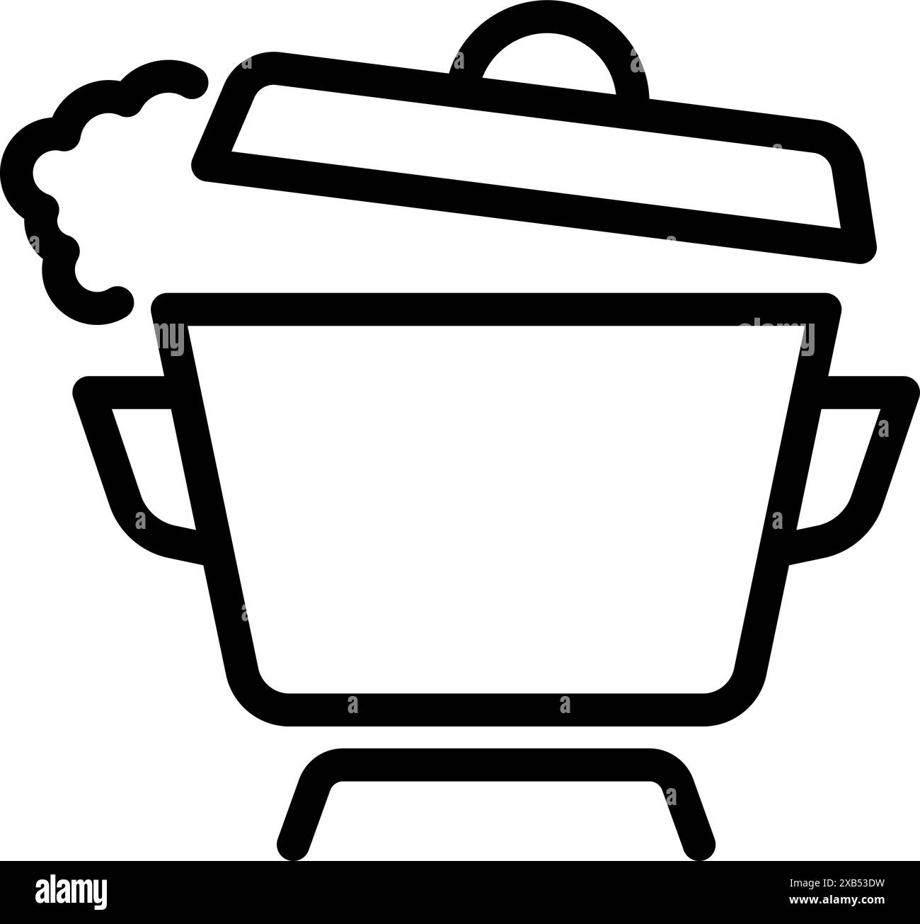 Minimalist icon of a cooking pot with its lid open and steam coming out ...