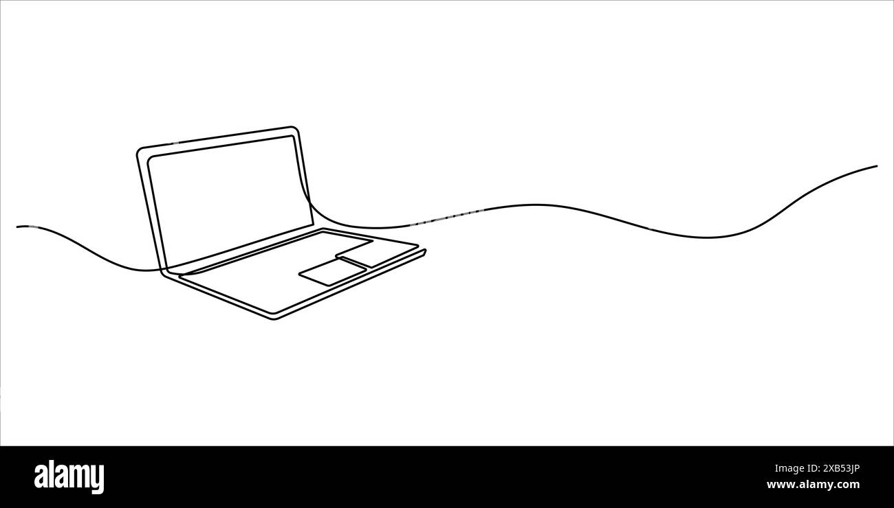 Single line drawing of a laptop isolated on a white background. Vector ...