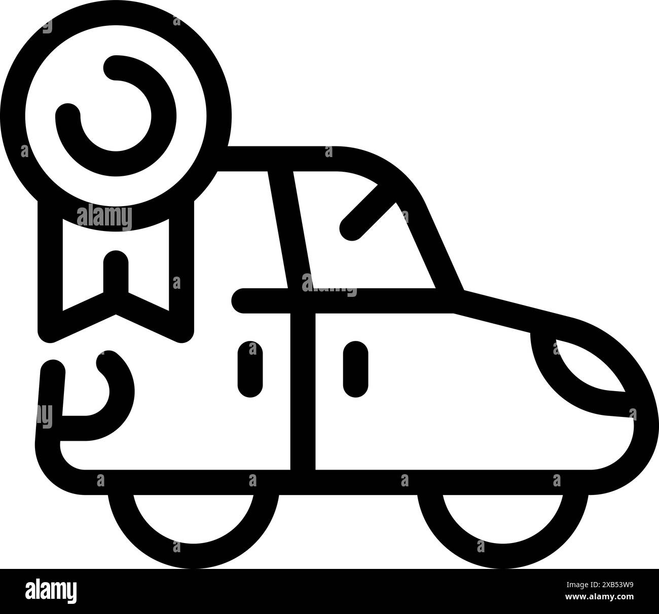 Line icon style graphic concept of a car getting a medal award for ...