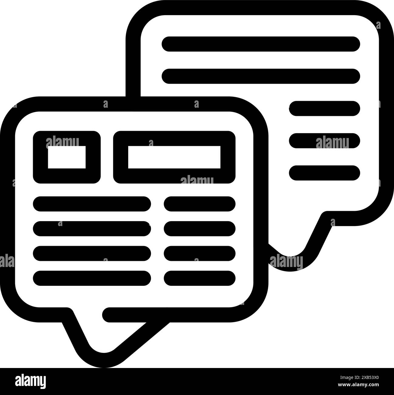 Two speech bubbles overlapping representing effective communication and exchange of ideas Stock ...