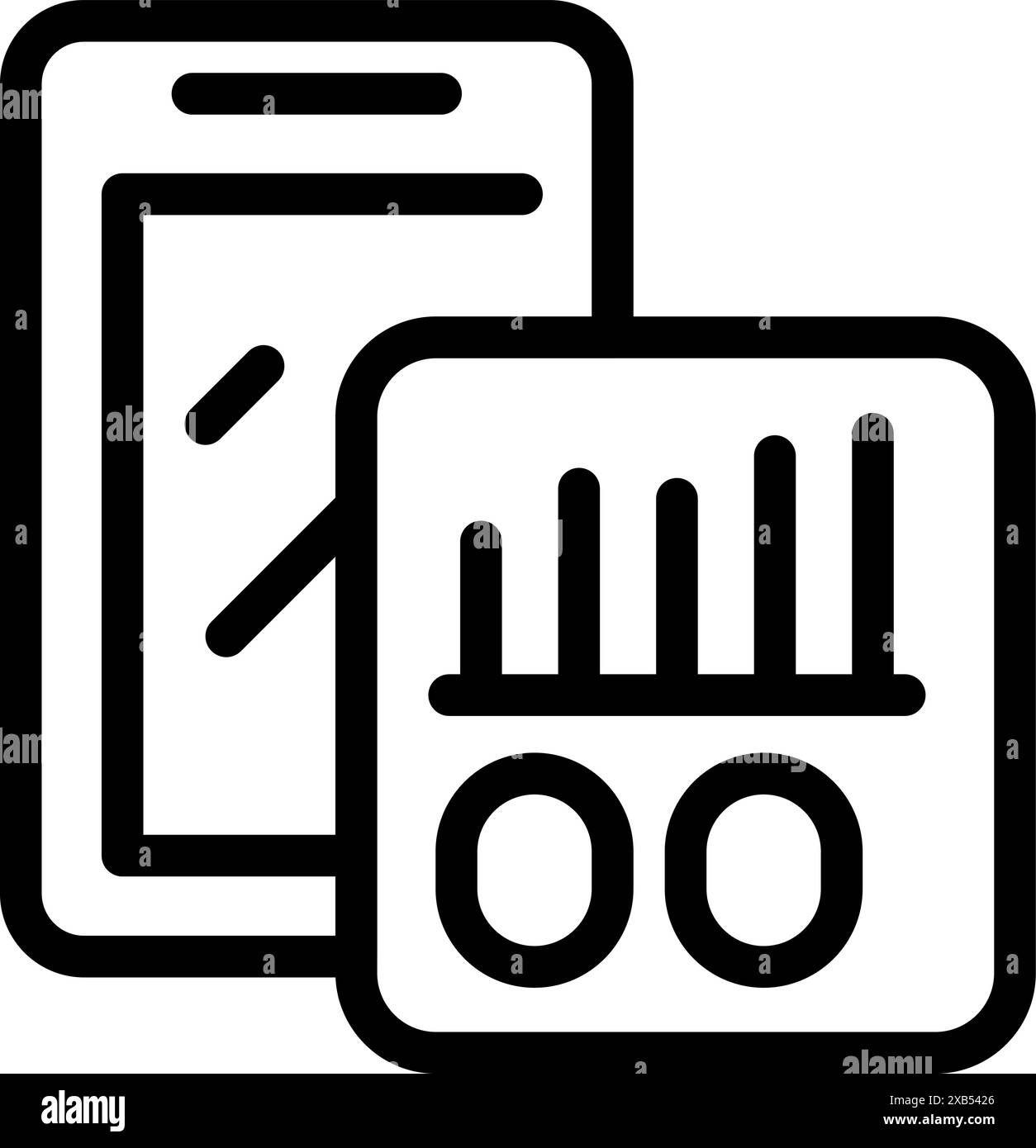 Smartphone is showing statistics with a growing bars chart on screen ...