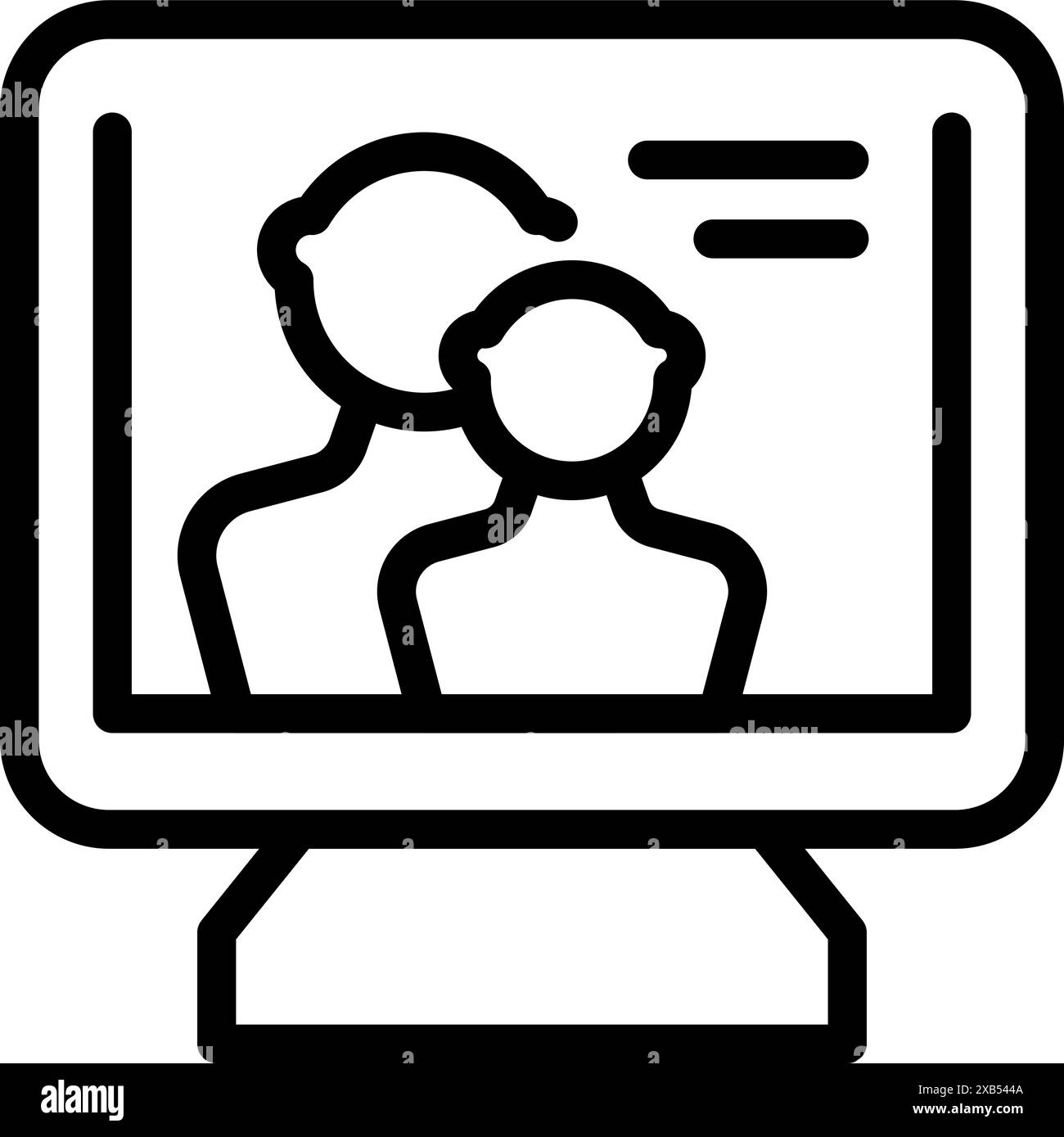Computer screen displaying two business people attending online meeting ...