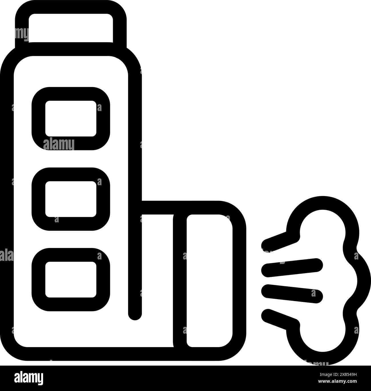 Line art icon of an inhaler dispensing a relieving vapor puff for ...