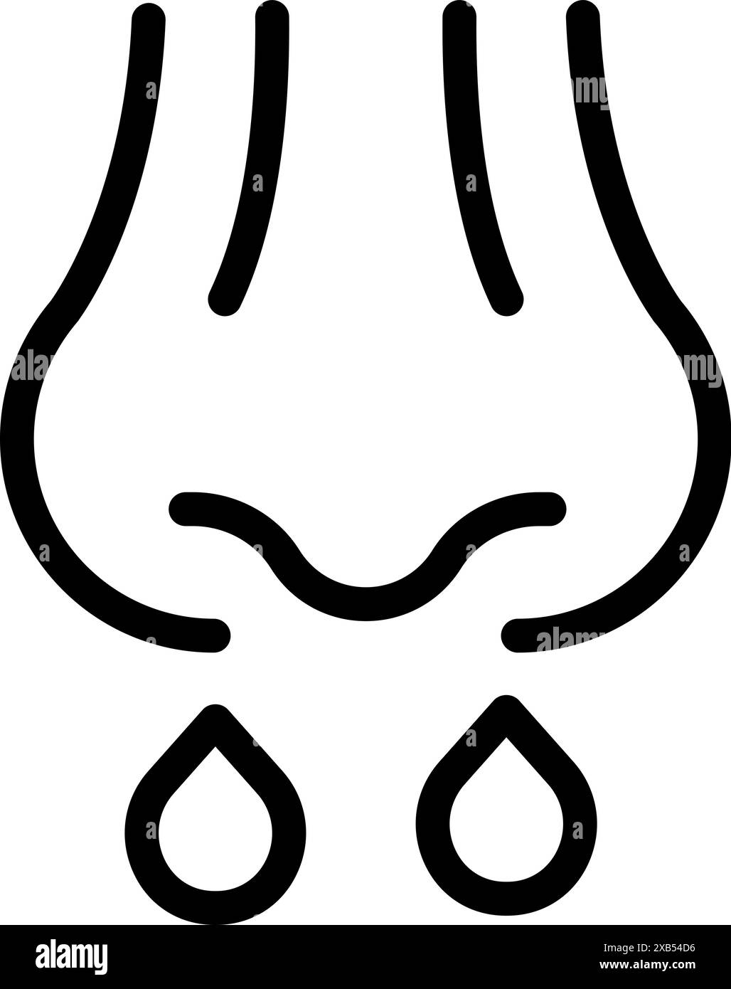 Simple bold line drawing of a human nose with mucus dripping ...