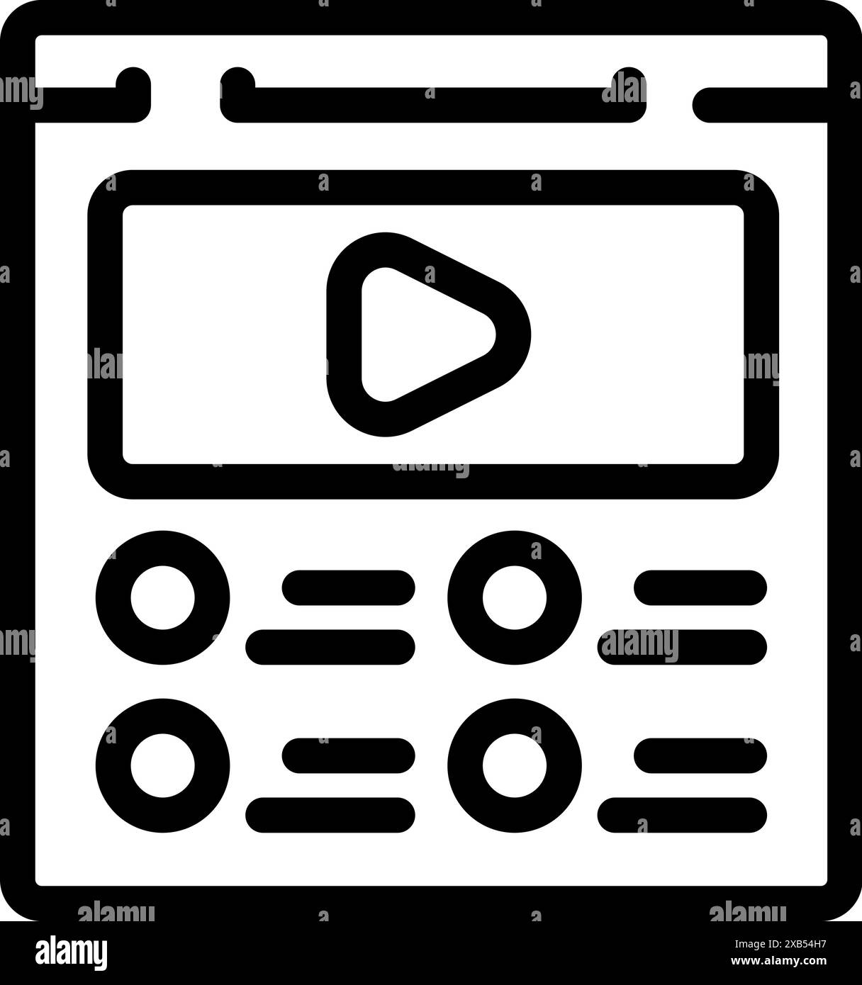Simple outline icon representing a video player interface with control ...